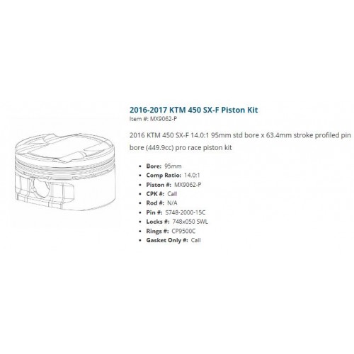 KTM 450 SX-F CP Piston kit 2016-2024 14:1 Husqvarna FC450 MX9062-P